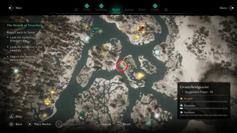 AC Valhalla Yellow Longship Location in Swamp - Stench of Treachery