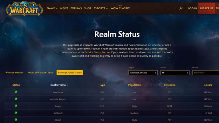 World Of Warcraft TBC Servers Down? How To Check Server Status