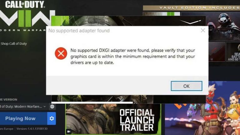 No Supported DXGI Adapter Were Found Error In MW2 [Fix]