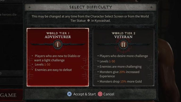 Diablo 4: All World Tiers & Difficulty Settings Explained