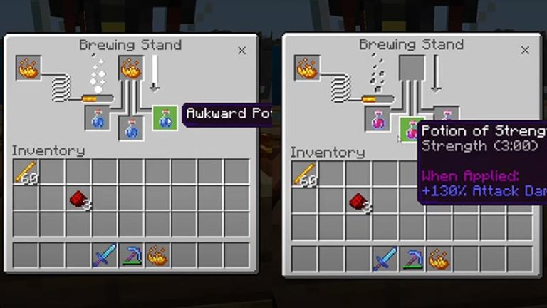 Minecraft Strength Potion Recipe Crafting Guide (3 Minutes Buff)